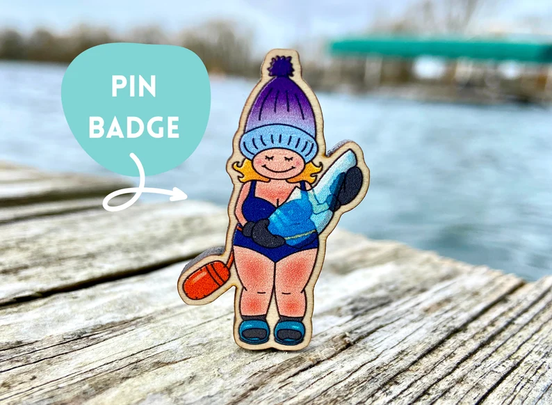Ice Dipper Wooden Pin Badge – Outdoor Swimmer Shop